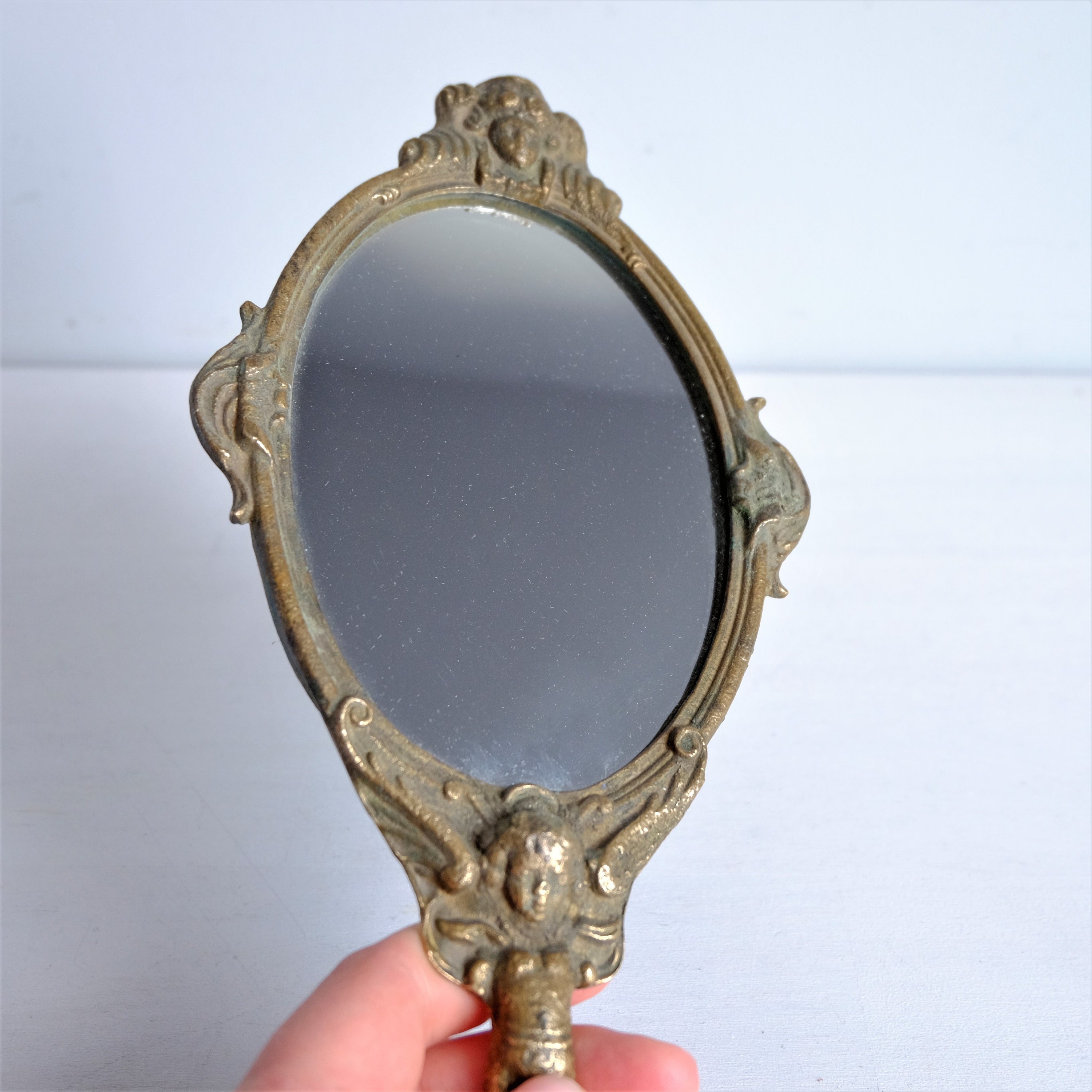 Hand Mirror With Handle Vintage Bronze Vanity Mirror Make up - Etsy