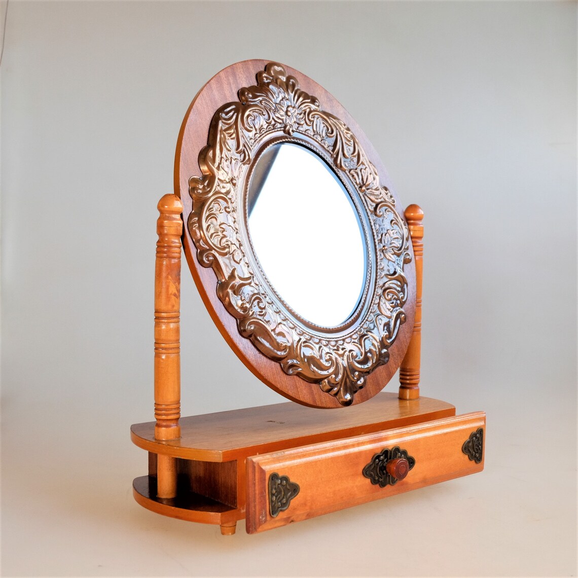 Desk Mirror With Storage Swivel Table Mirror With Wooden | Etsy