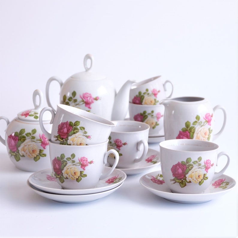 Vintage Tea Set for 6 USSR 80s Tea Cups and Saucers White - Etsy