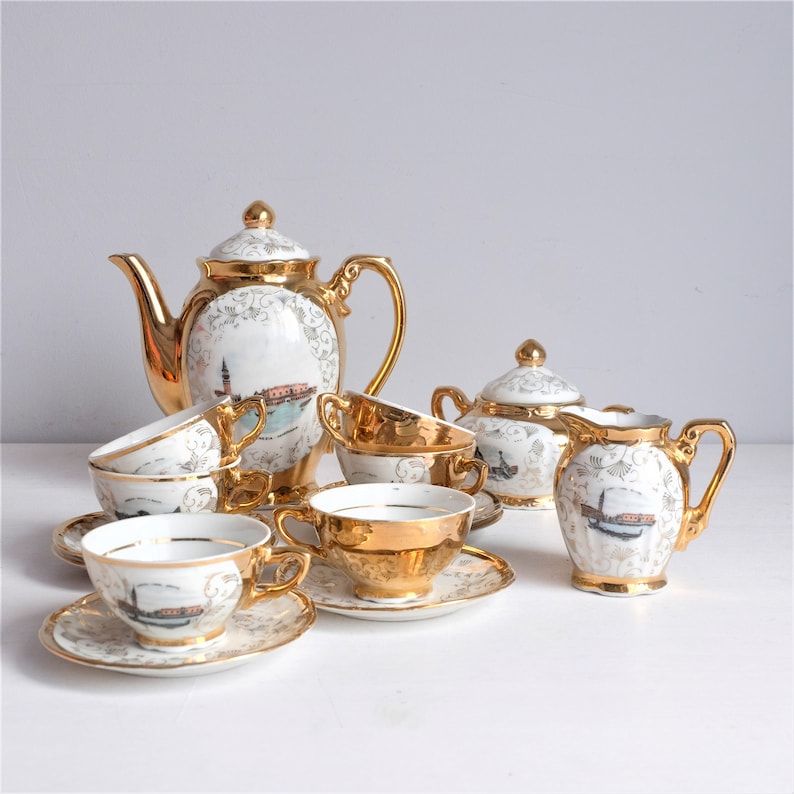 Vintage China Coffee Set BAVARIA White Gold Porcelain - Etsy