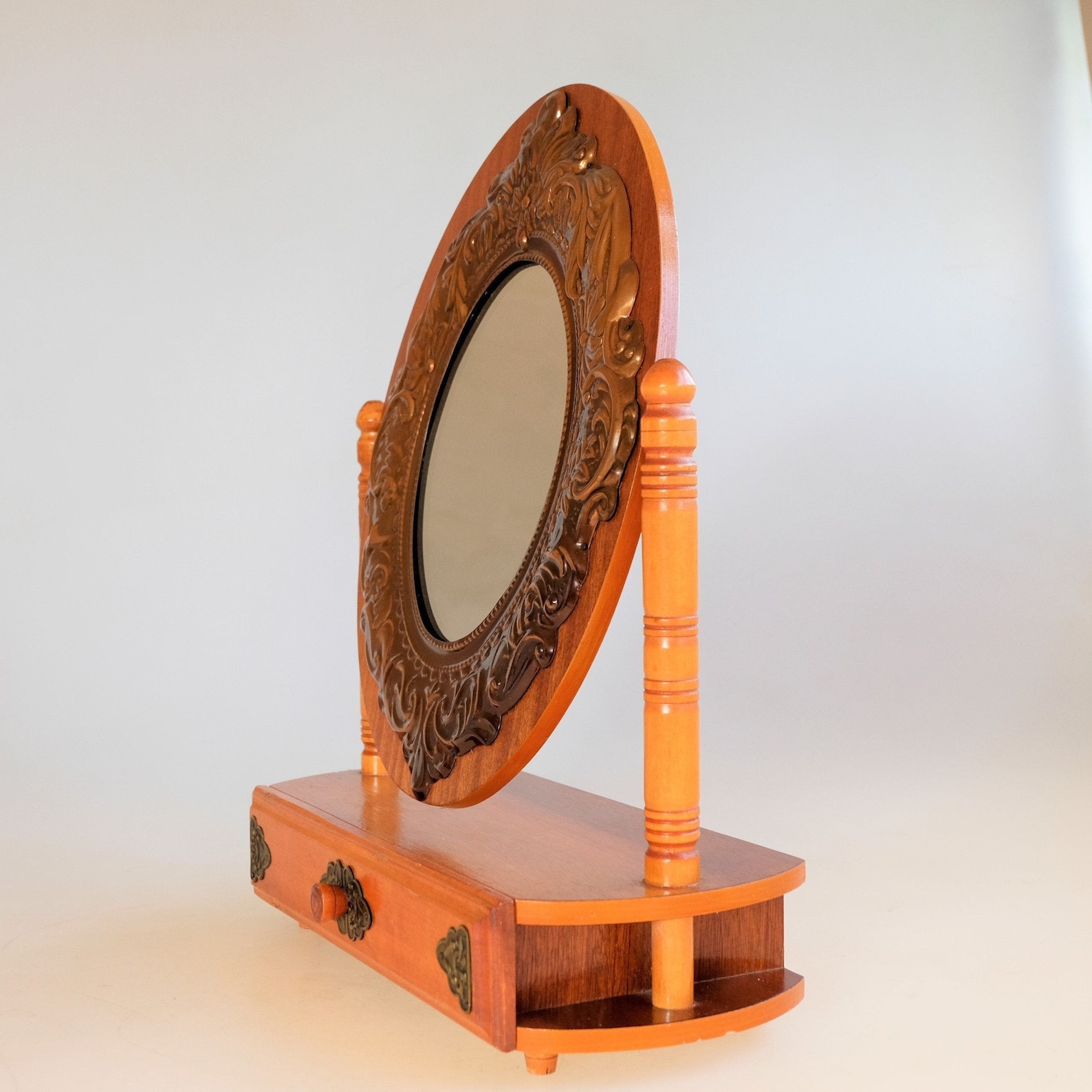 Desk Mirror With Storage Swivel Table Mirror With Wooden | Etsy