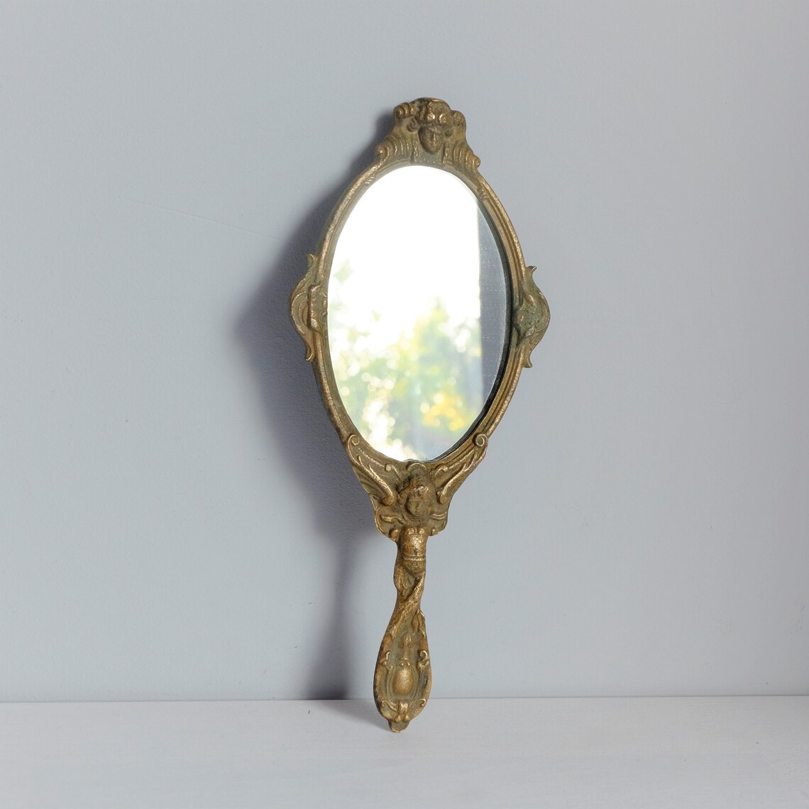 Hand Mirror With Handle Vintage Bronze Vanity Mirror Make up Hand Held ...