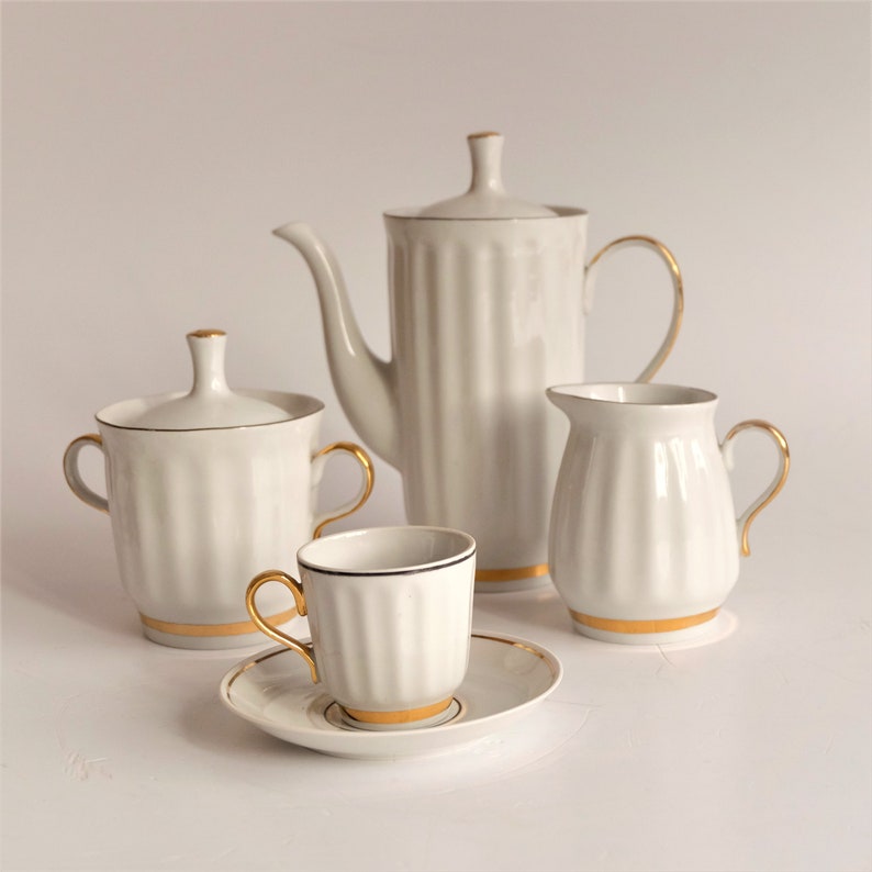 Coffee Set for 6 Mid Century White Coffee Cups and Saucers | Etsy