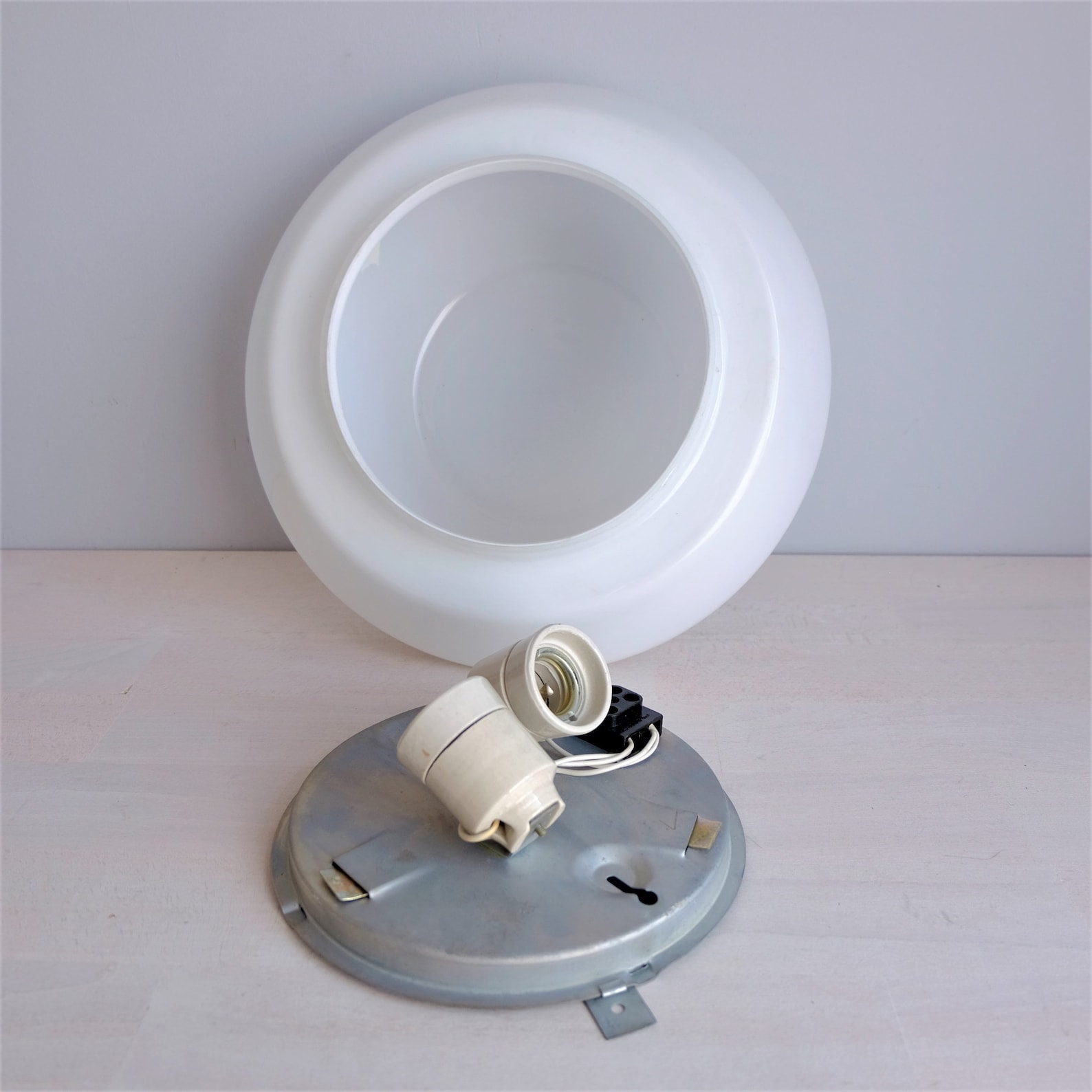 Large Round White Glass Flush Mount Lamp, Ø-34 Cm, Wall Mounted Light ...