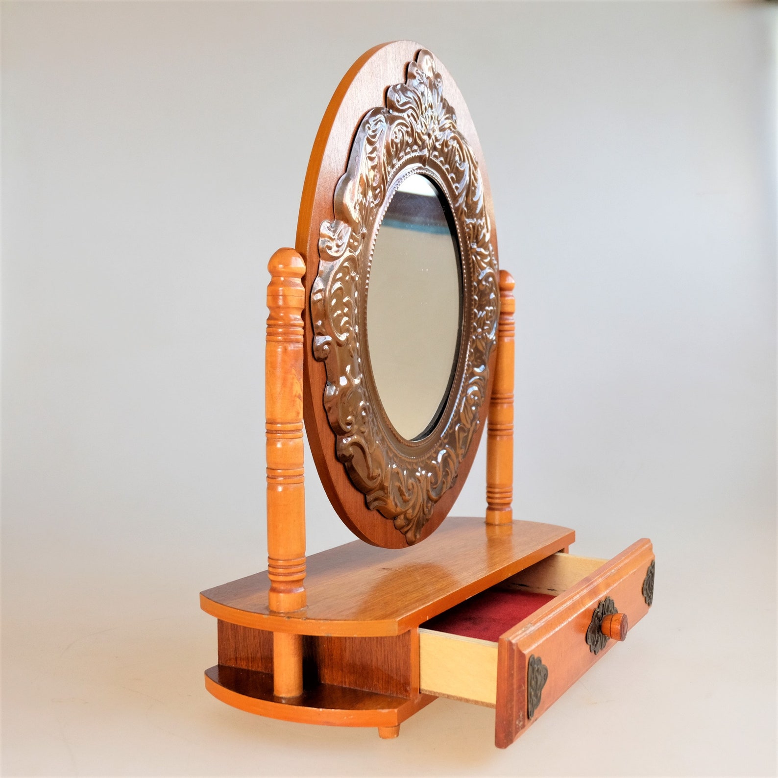 Desk Mirror With Storage Swivel Table Mirror With Wooden | Etsy