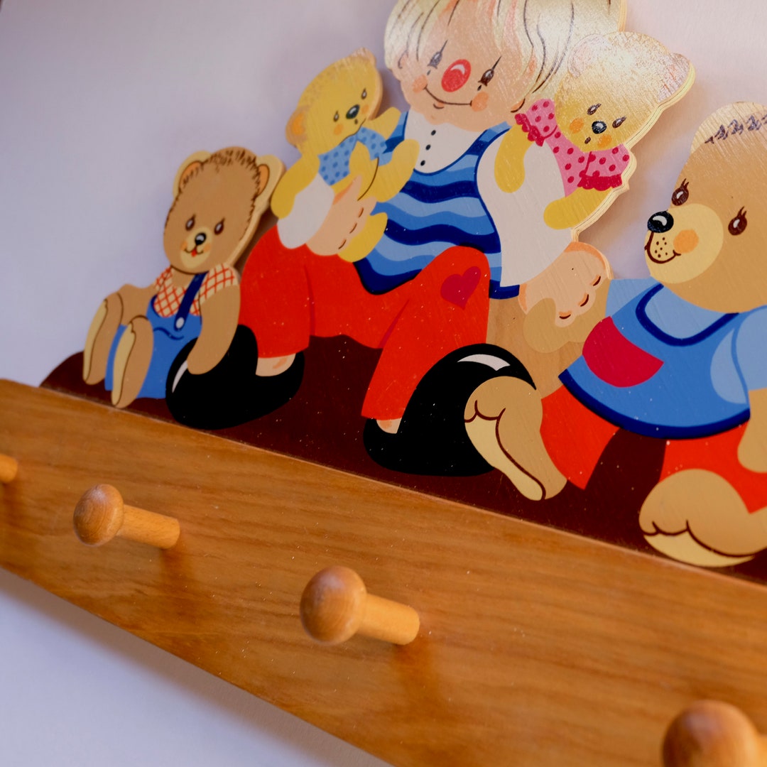 Wall Mounted Wooden Coat Rack Kids Clothing Rack Vintage Wall Hooks by ...
