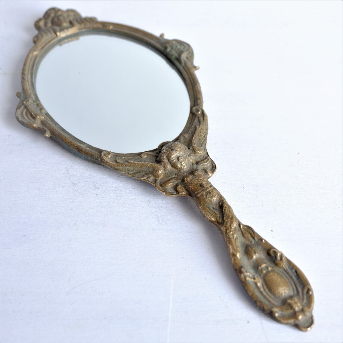 Hand Mirror With Handle Vintage Bronze Vanity Mirror Make up - Etsy
