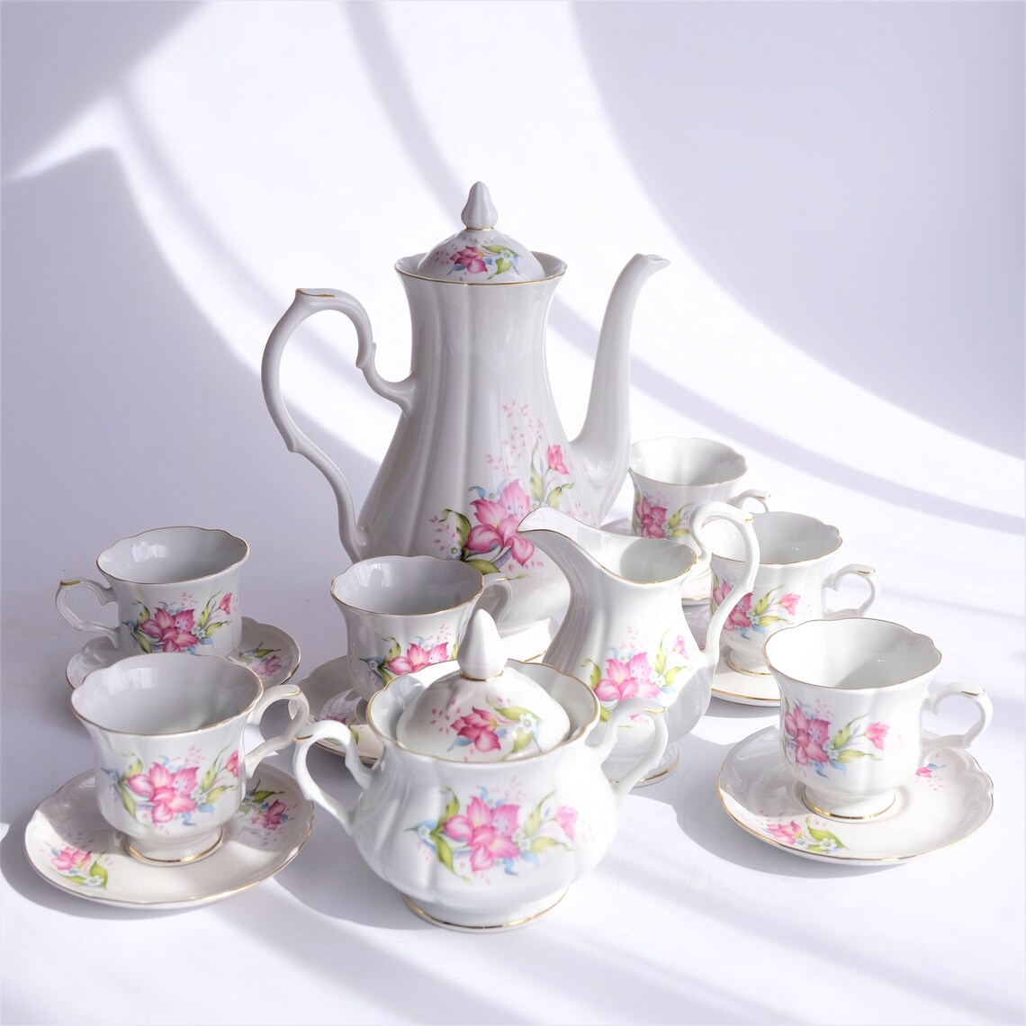 Porcelain Coffee Set for 6 Mid Century Tea Set White and - Etsy