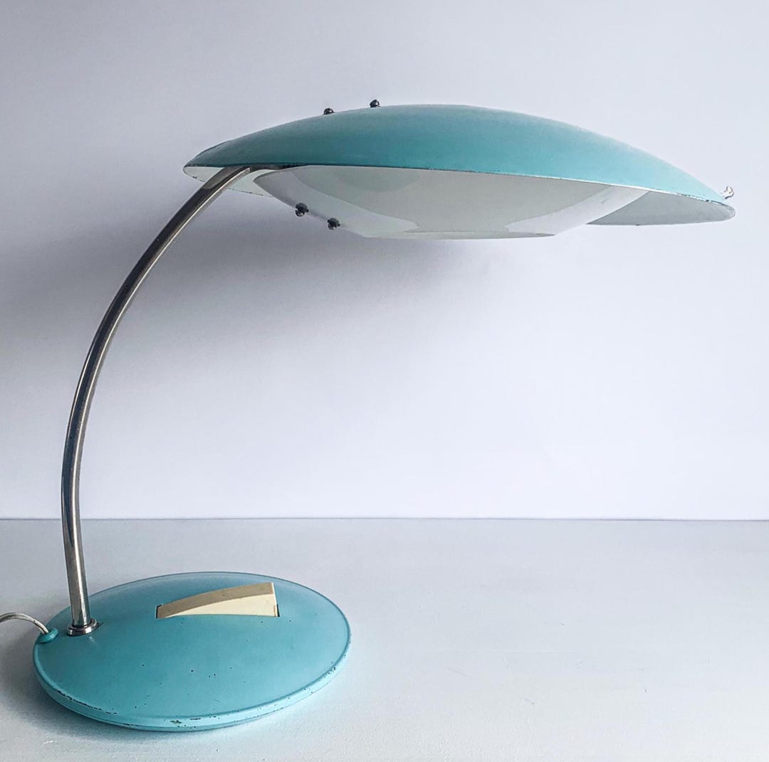 15" Large Desk Lamp, 1970s Metal Table Lamp, Flying Saucer Lamp ...
