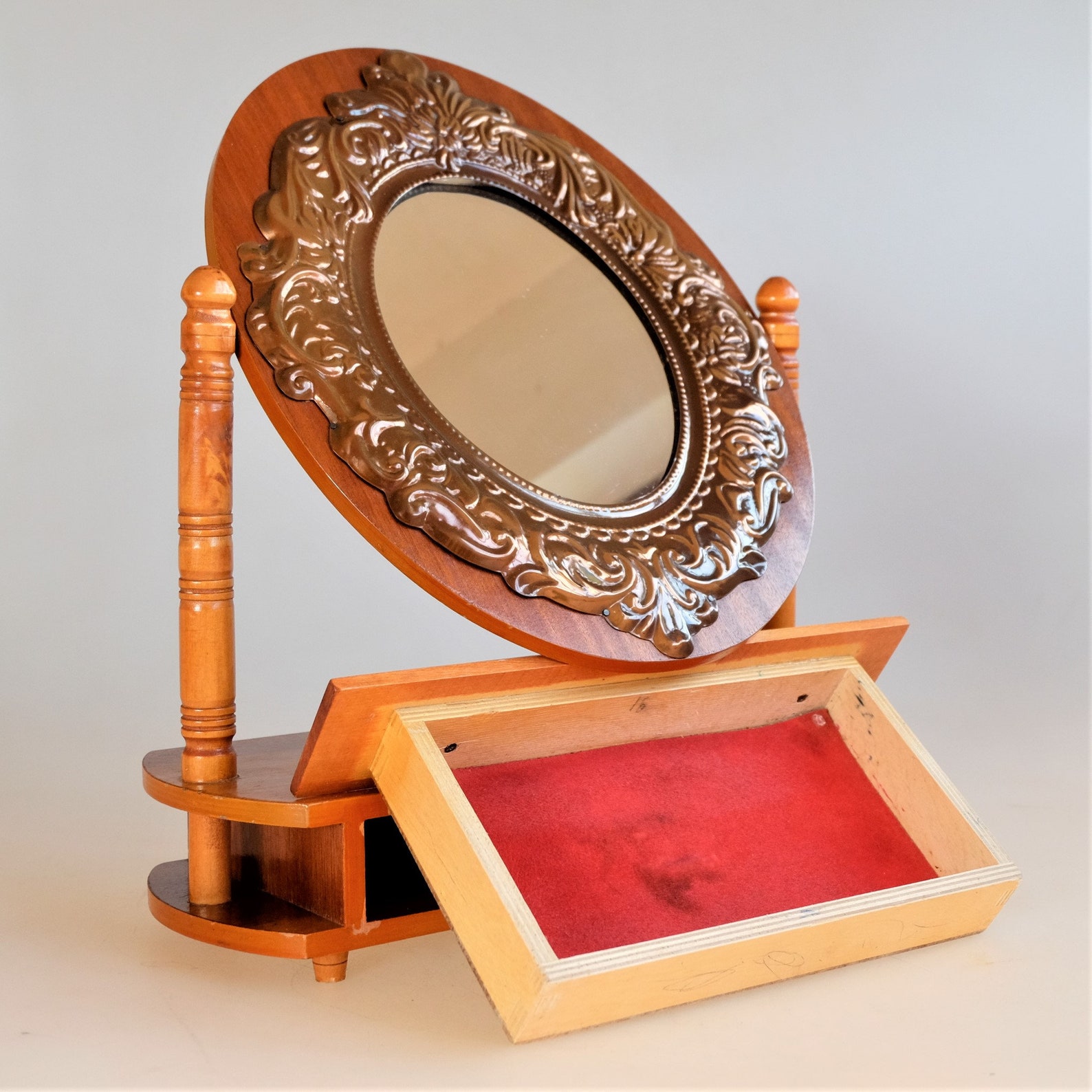 Desk Mirror With Storage Swivel Table Mirror With Wooden | Etsy