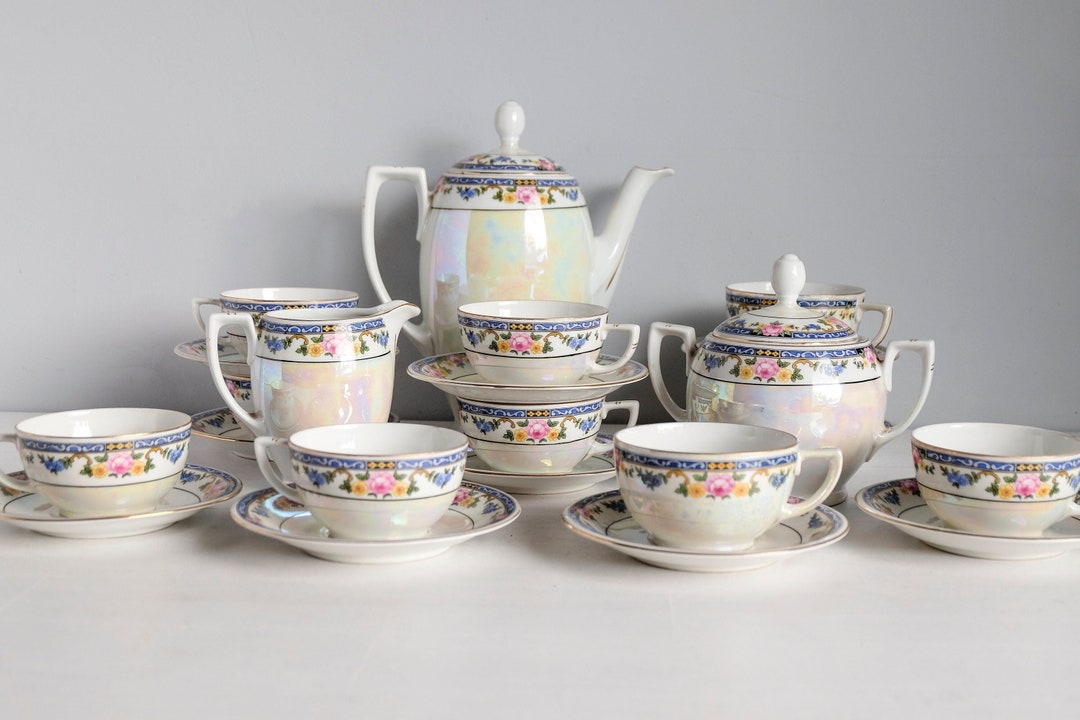 Art Deco Iridescent Tea Set for 10, EPIAG AICH, Czechoslovakia, 1930s ...