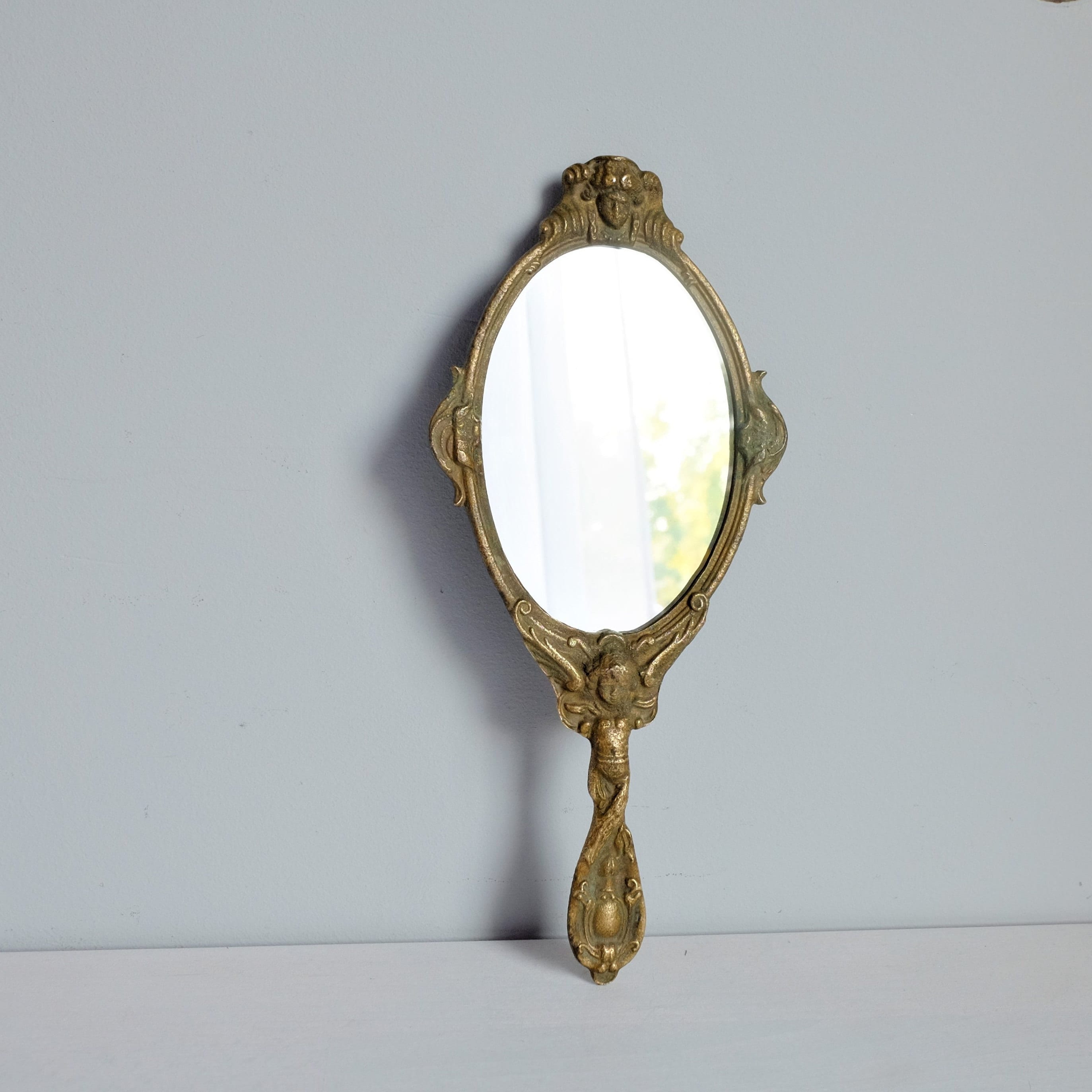 Hand Mirror With Handle Vintage Bronze Vanity Mirror Make up - Etsy