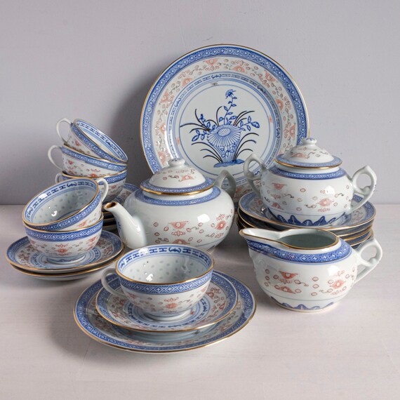 Chinese Rice Grain Porcelain Tea Set JINGDEZHEN Porcelain - Etsy