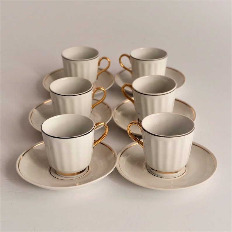 Coffee Set for 6 Mid Century White Coffee Cups and Saucers | Etsy