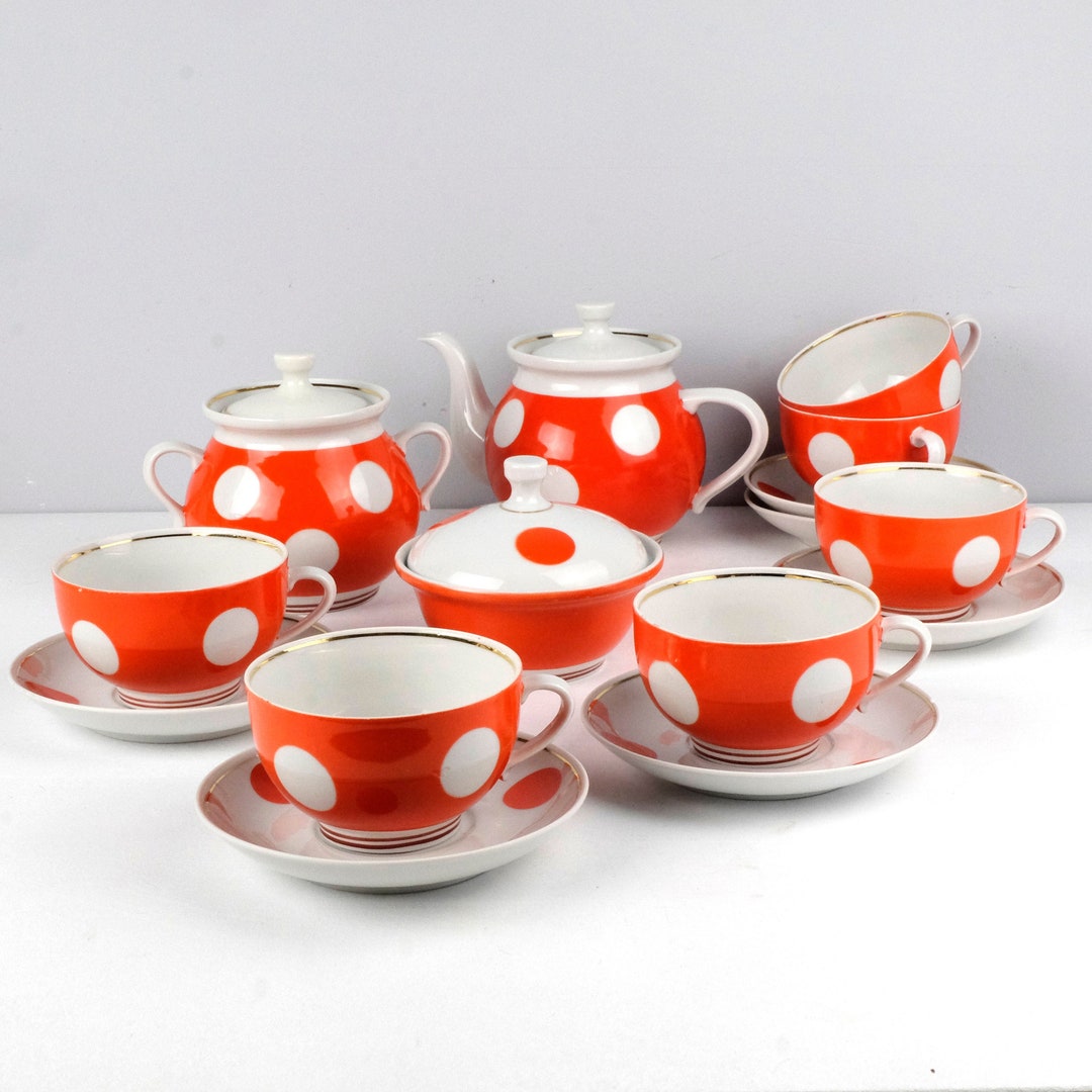 Vintage Polka Dot Tea Set Red and White Tea Service Set - Etsy