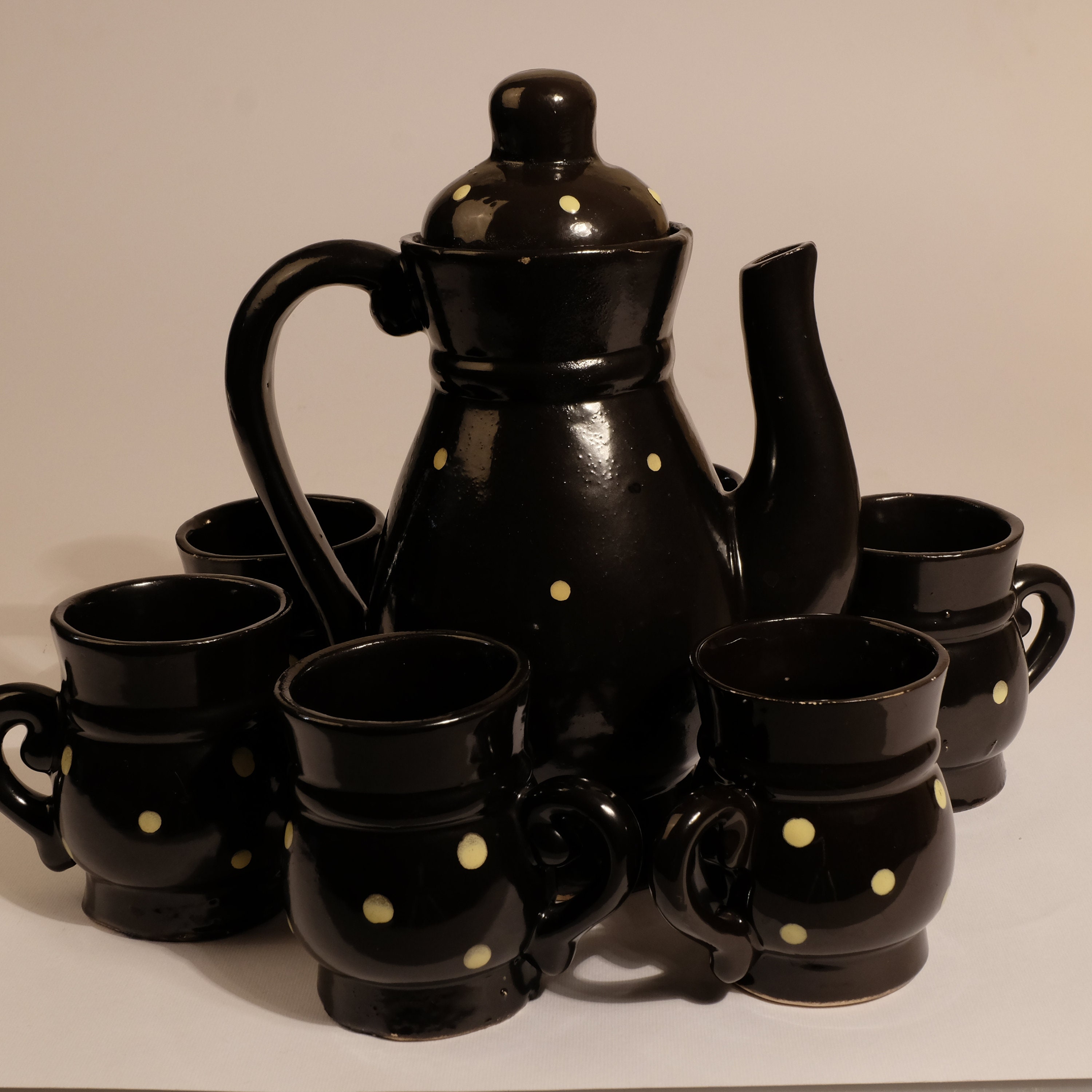 Ceramic Chocolate / Coffee Pot Set for 6 Black and Yellow - Etsy