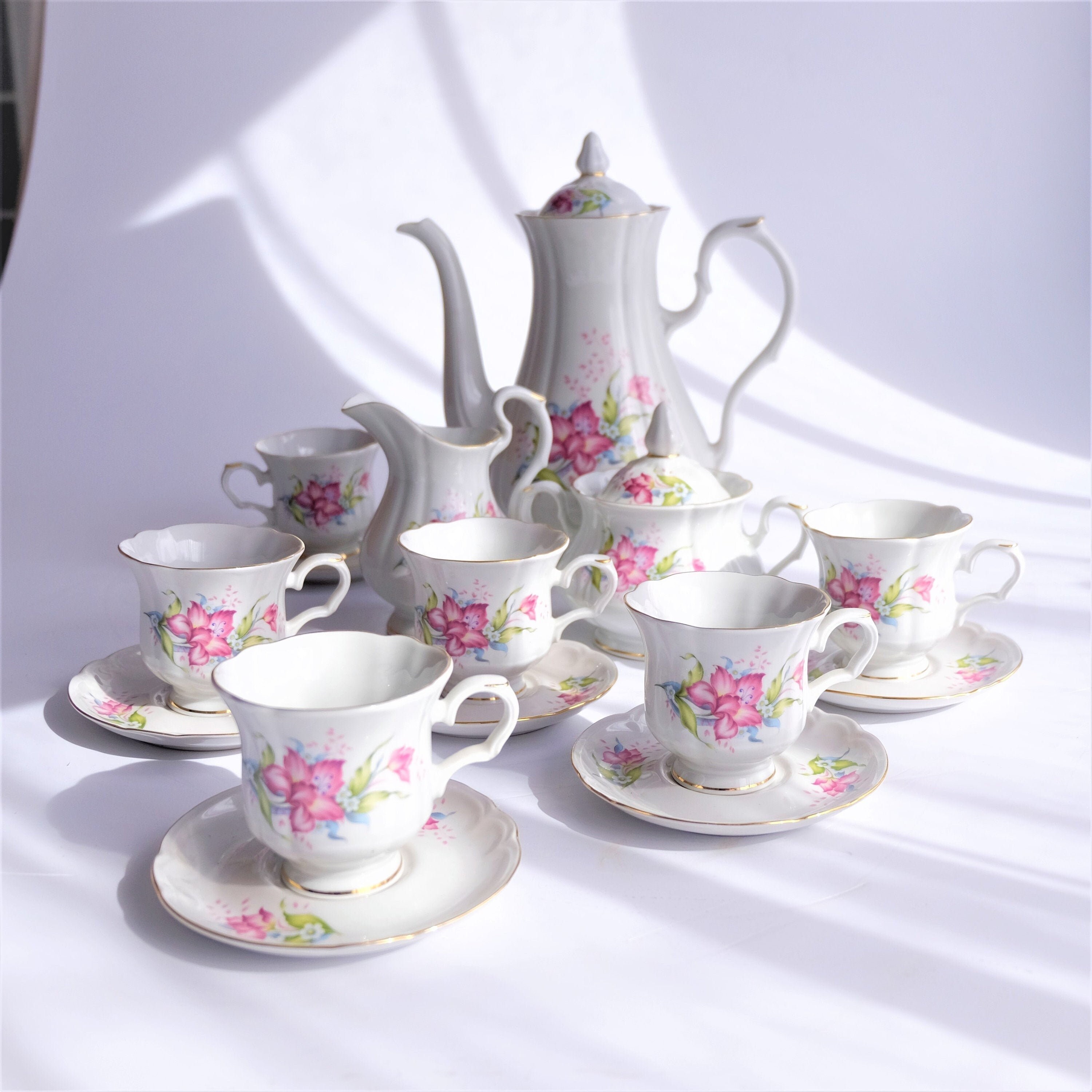 Porcelain Coffee Set for 6 Mid Century Tea Set White and - Etsy