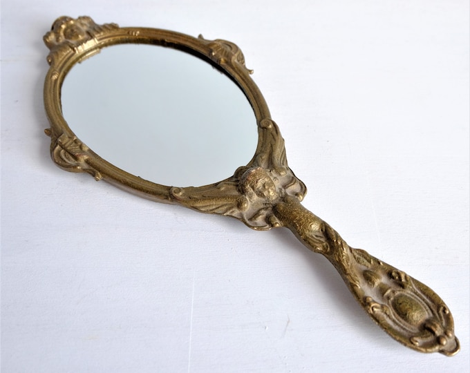 Hand Mirror With Handle Vintage Bronze Vanity Mirror Make up Hand Held ...