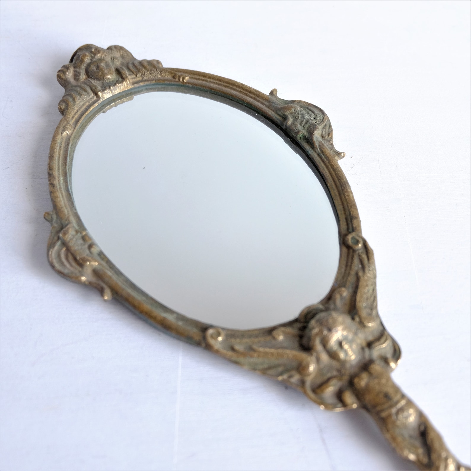 Hand Mirror With Handle Vintage Bronze Vanity Mirror Make up - Etsy