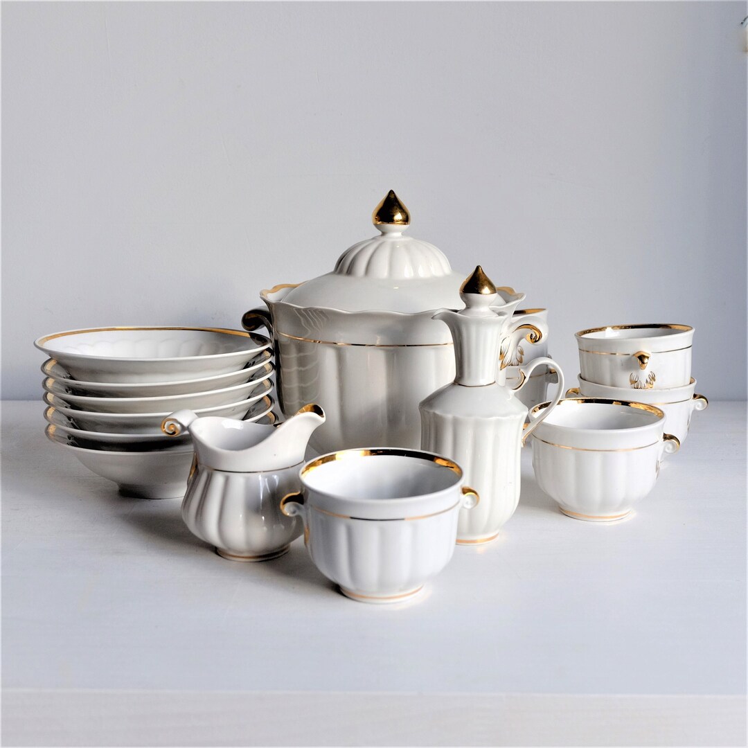 Dinner Set for 6, USSR, 1970s, Vintage Porcelain Tableware, Dumplings ...