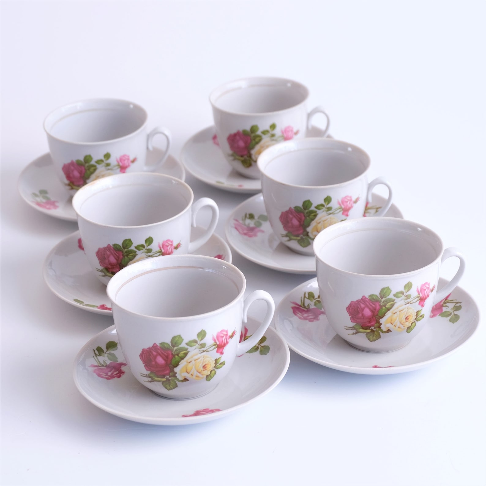 Vintage Tea Set for 6, USSR 80s, Tea Cups and Saucers, White Tea ...
