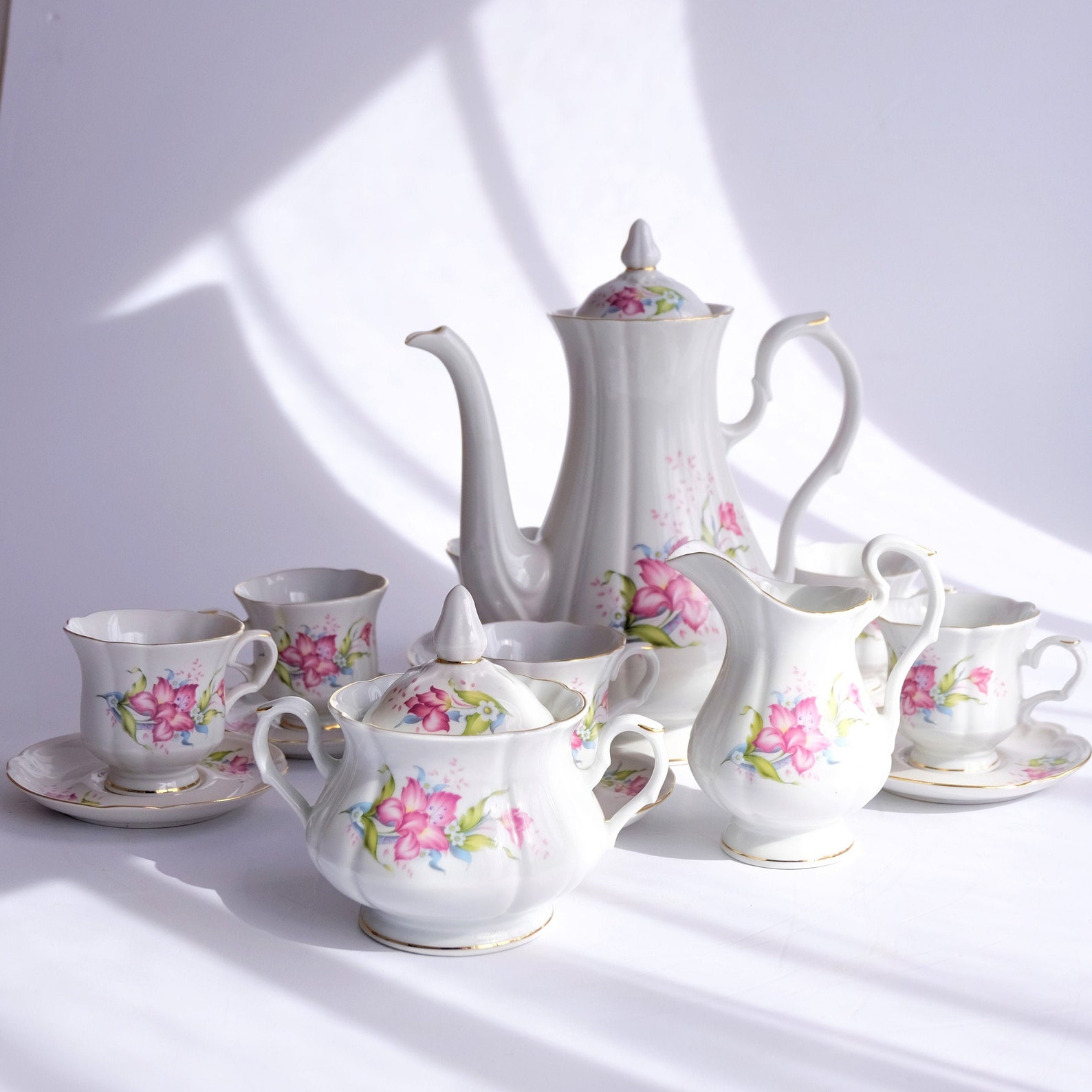 Porcelain Coffee Set for 6 Mid Century Tea Set White and - Etsy