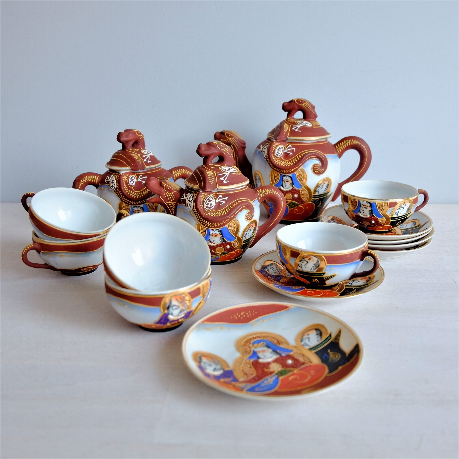 Vintage Eggshell Porcelain Tea Set for 6 Moriage Satsuma Hand - Etsy
