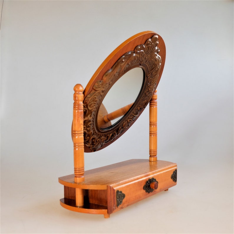 Desk Mirror With Storage Swivel Table Mirror With Wooden | Etsy