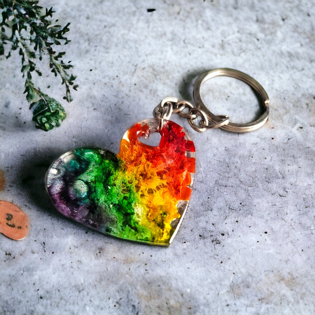 Rainbow Heart Keychain, Custom Keychain - Etsy
