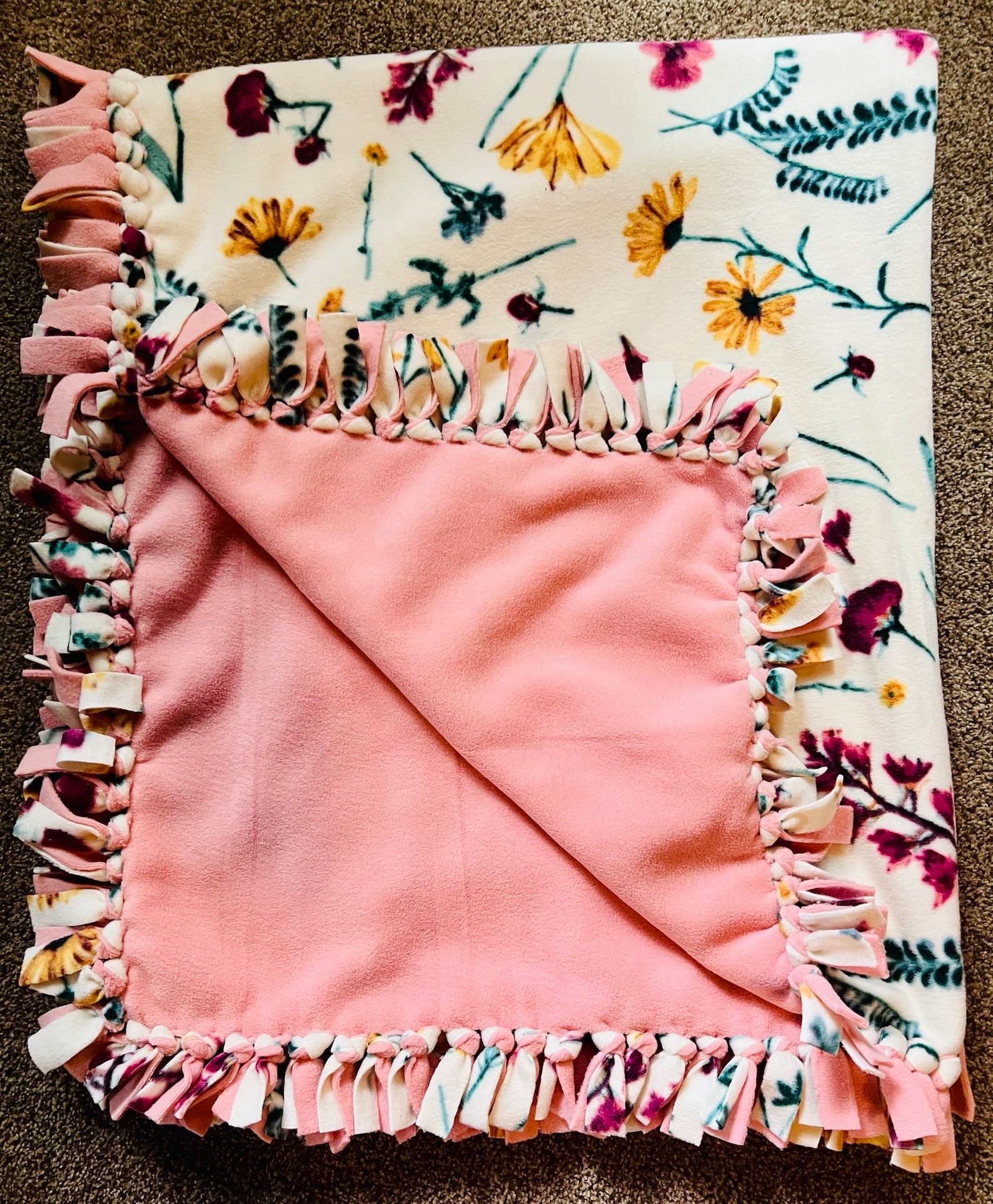 Pressed Flowers Double Thick Fleece Tie Blanket Throw Blanket Couch Two ...