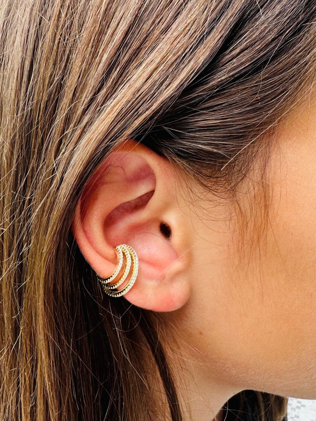 Pave Ear Cuff, 925 Sterling Silver, 18ct Gold Plating, Cubic Zirconia ...