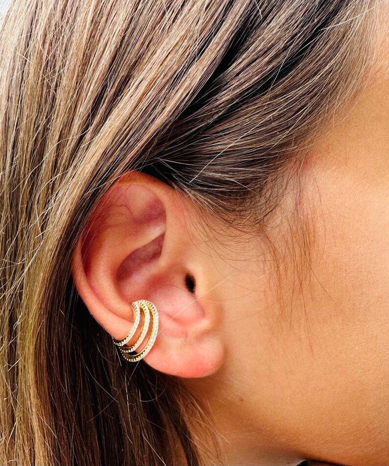 Pave Ear Cuff, 925 Sterling Silver, 18ct Gold Plating, Cubic Zirconia ...