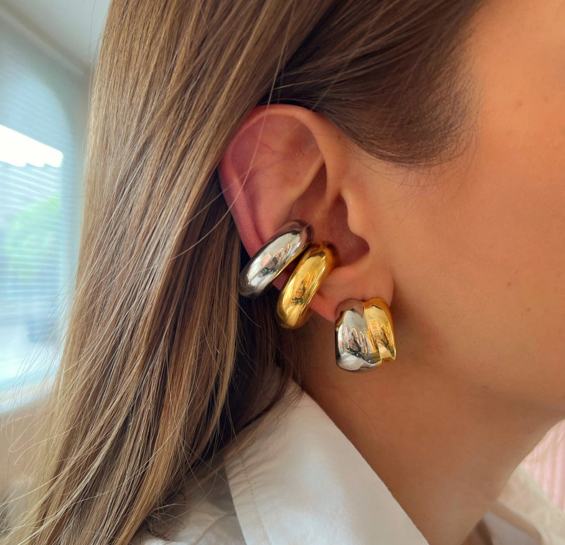 Chunky Ear Cuff, Gold Ear Cuff, Silver Ear Cuff, Trendy Ear Cuff, Big ...