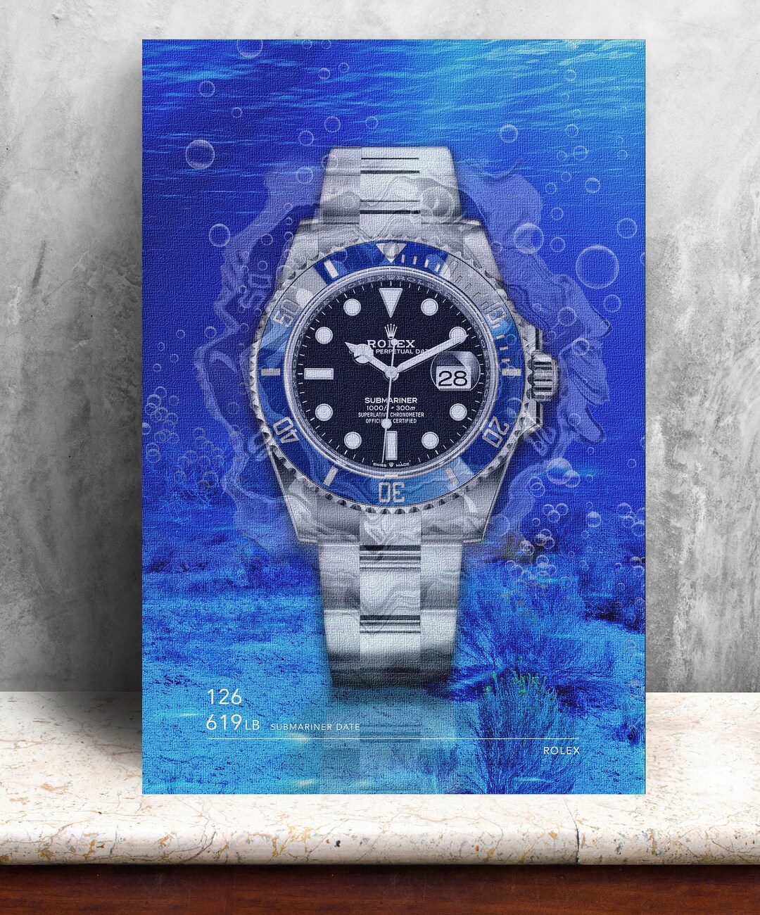 Rolex NEW SUBMARINER-126619LB Watch Print on Canvas. Bold Graphic Art ...