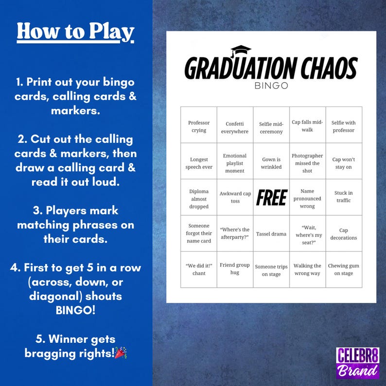 Funny College Graduation Bingo, Graduate Bingo, Graduation Party Bingo ...