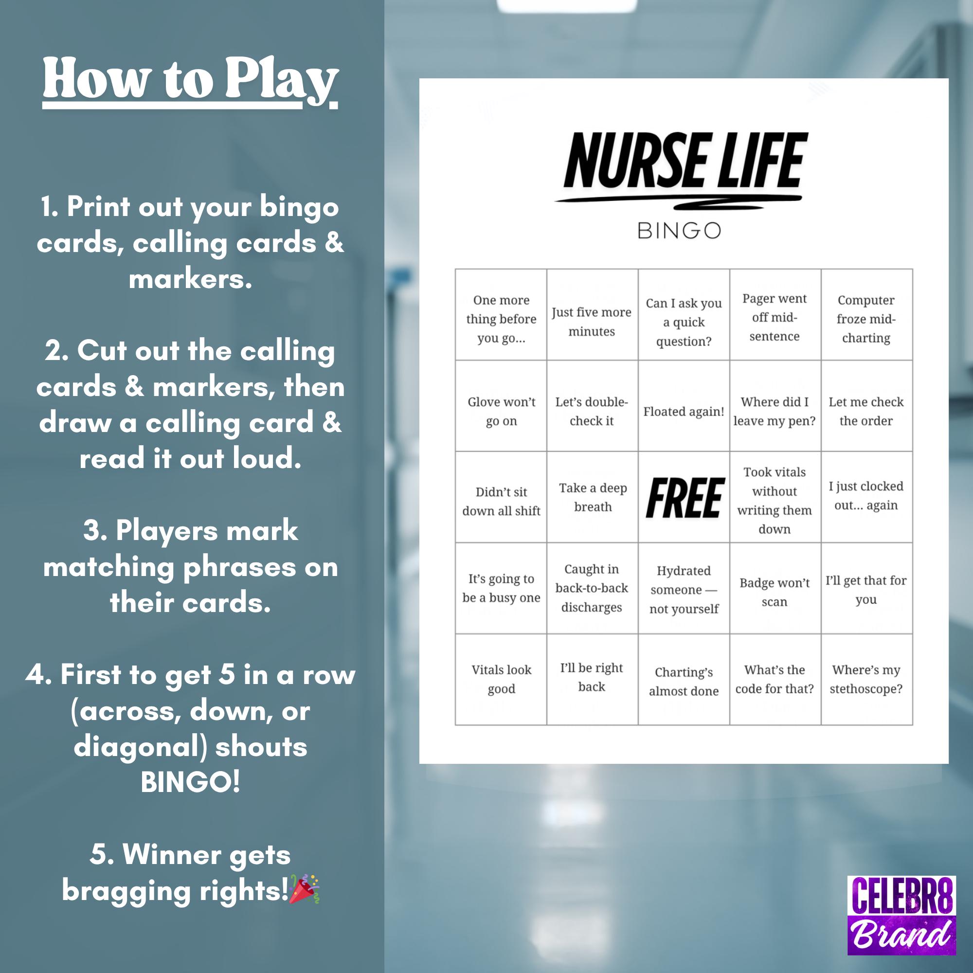 Nurse Bingo, Nursing Bingo, Printable Nursing Bingo Game, Nurse Party ...
