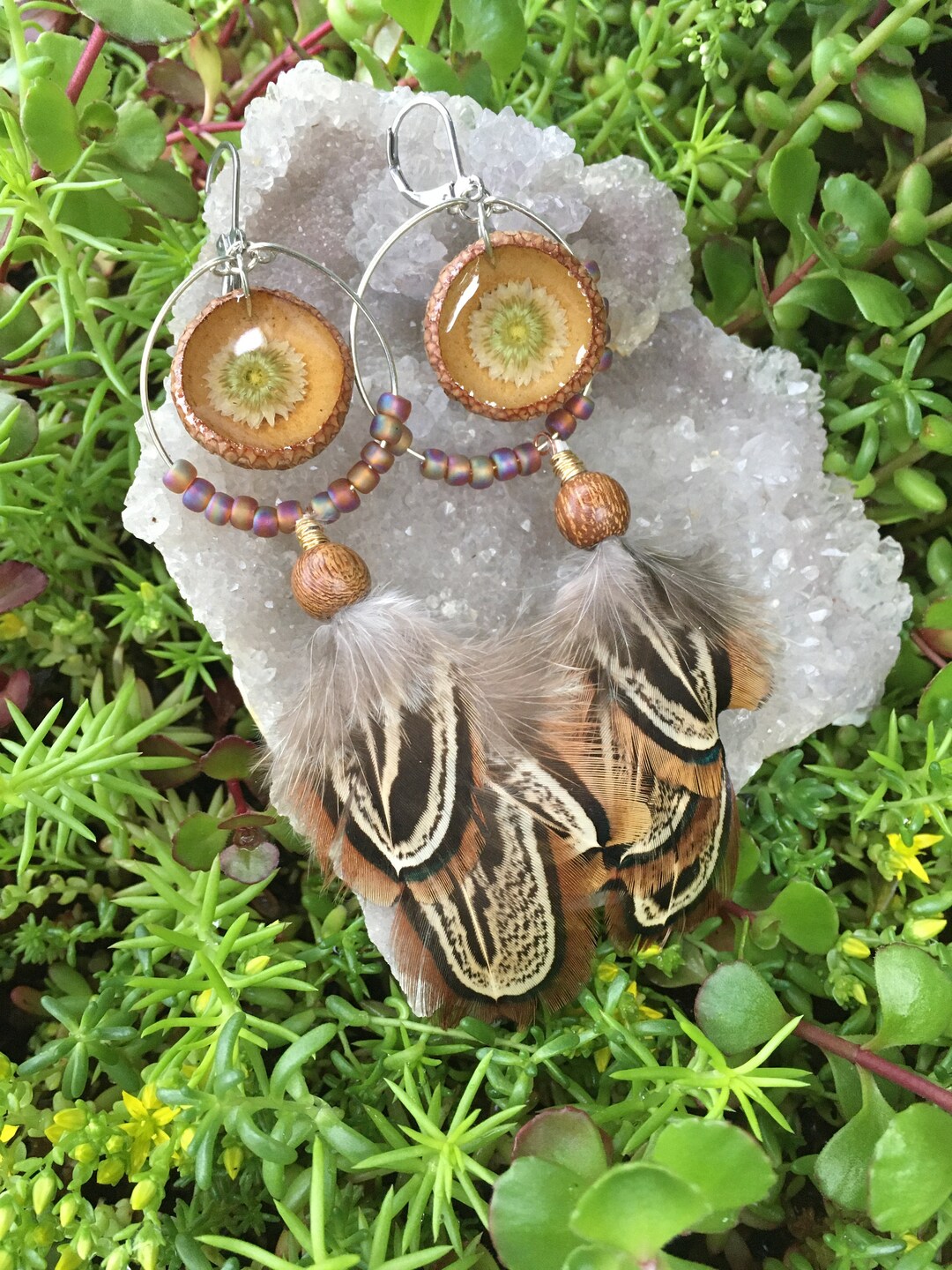 Acorn Pheasant Feather Earrings - Etsy