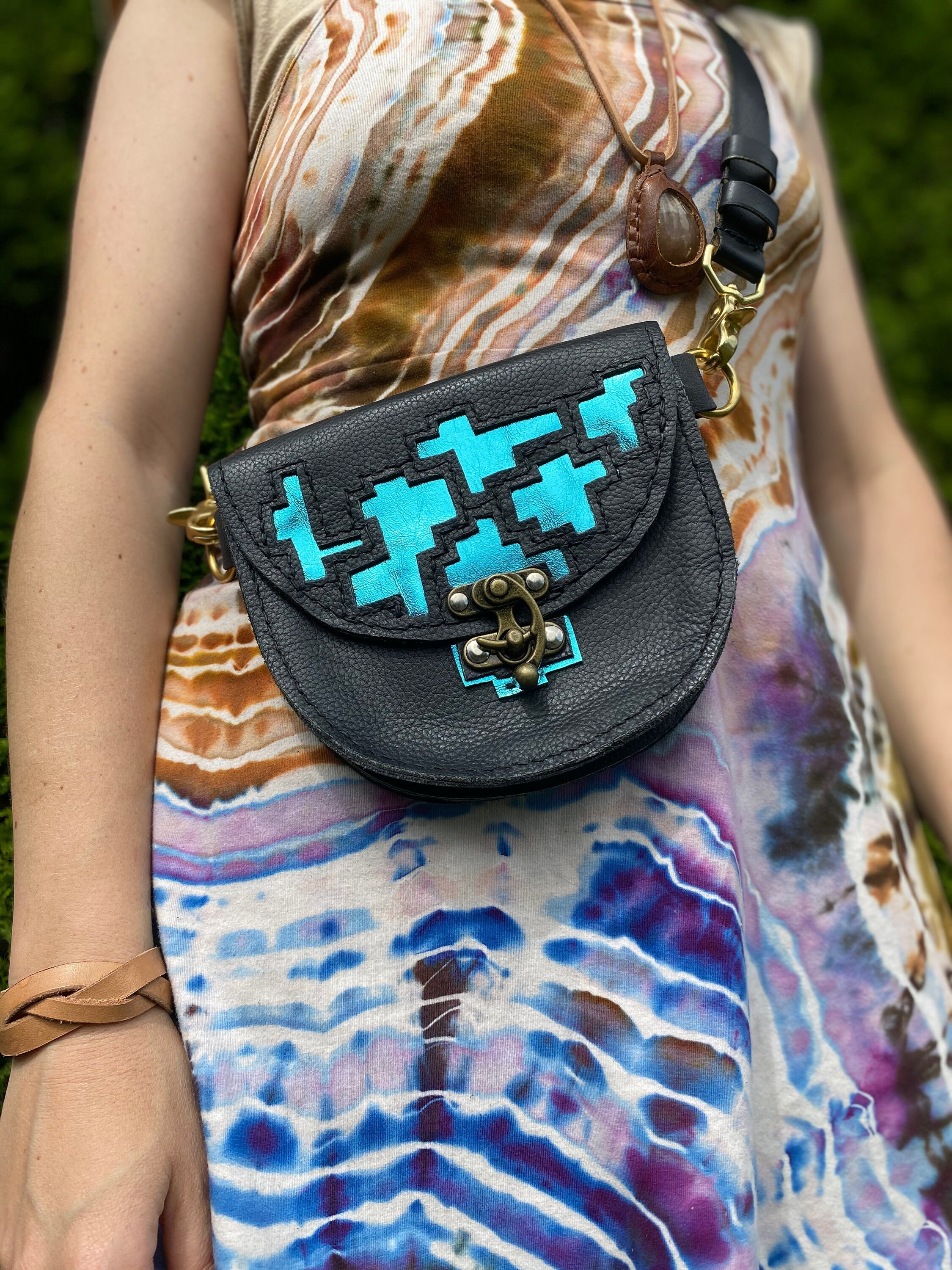 Blue Metallic Leather Convertible Purse / Hip-satchel / Fanny Pack - Etsy