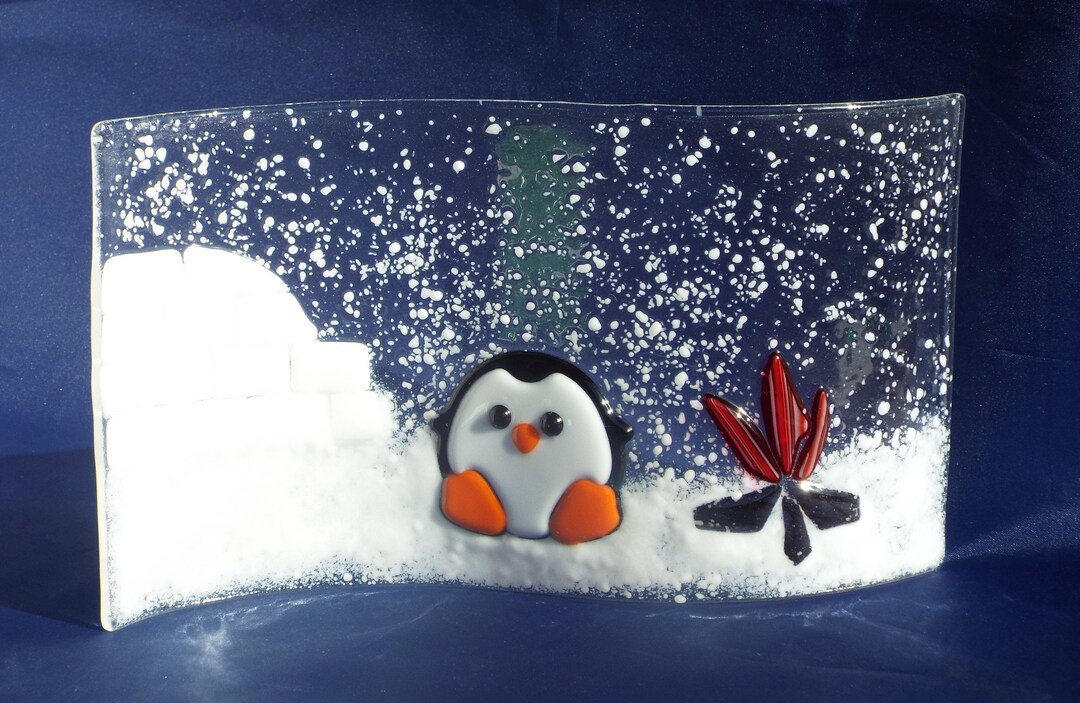 Fused Glass Penguin by a Bonfire - Etsy
