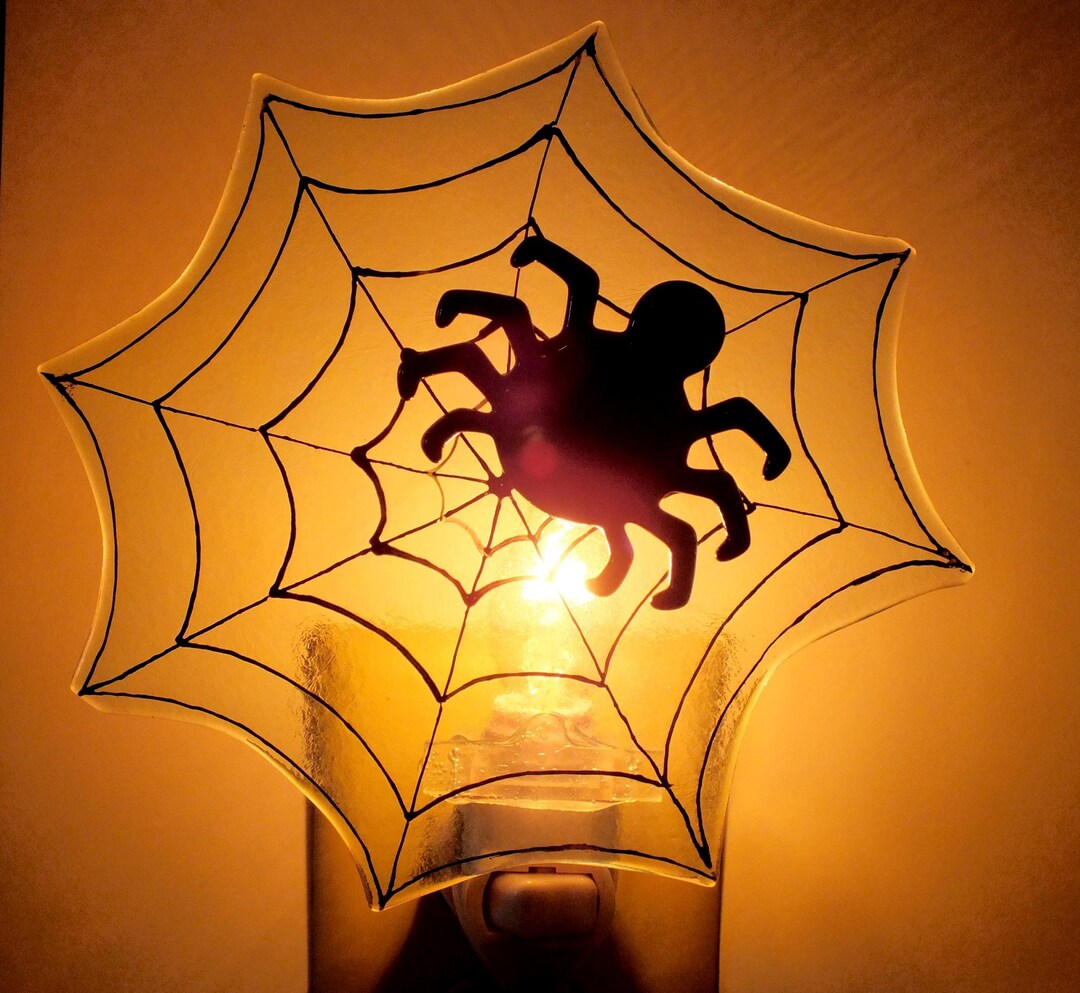 Fused Glass Spider on Iridescent Web Night Light With Rotating Plug - Etsy