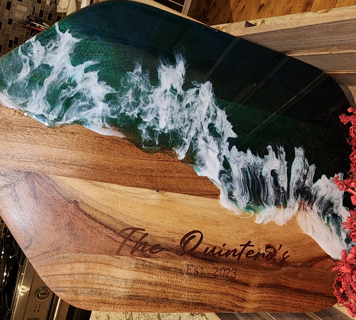 Custom Wooden Cutting Board With Epoxy Resin Ocean Waves - Etsy