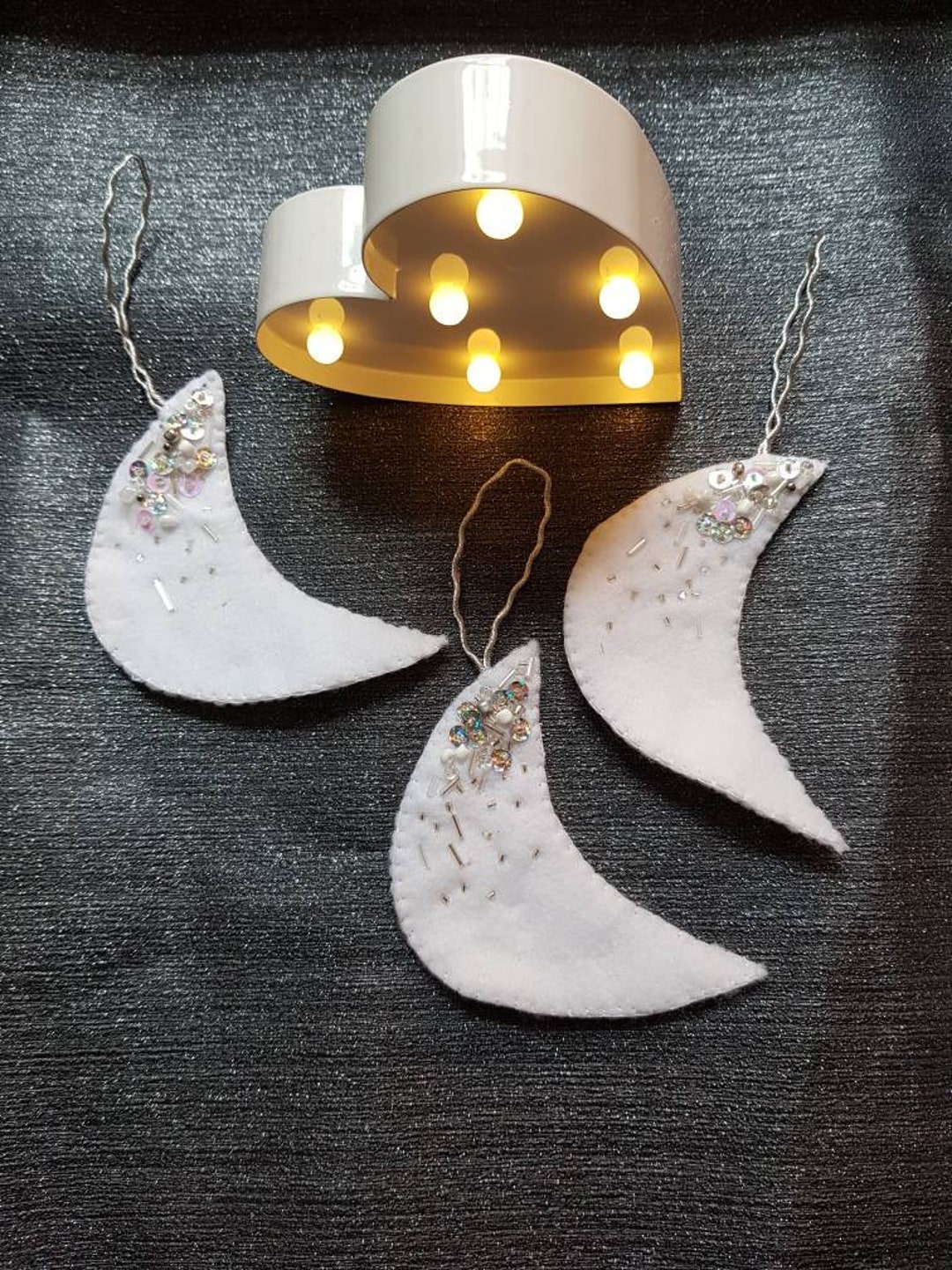 Beaded White Moon Decoration - Etsy
