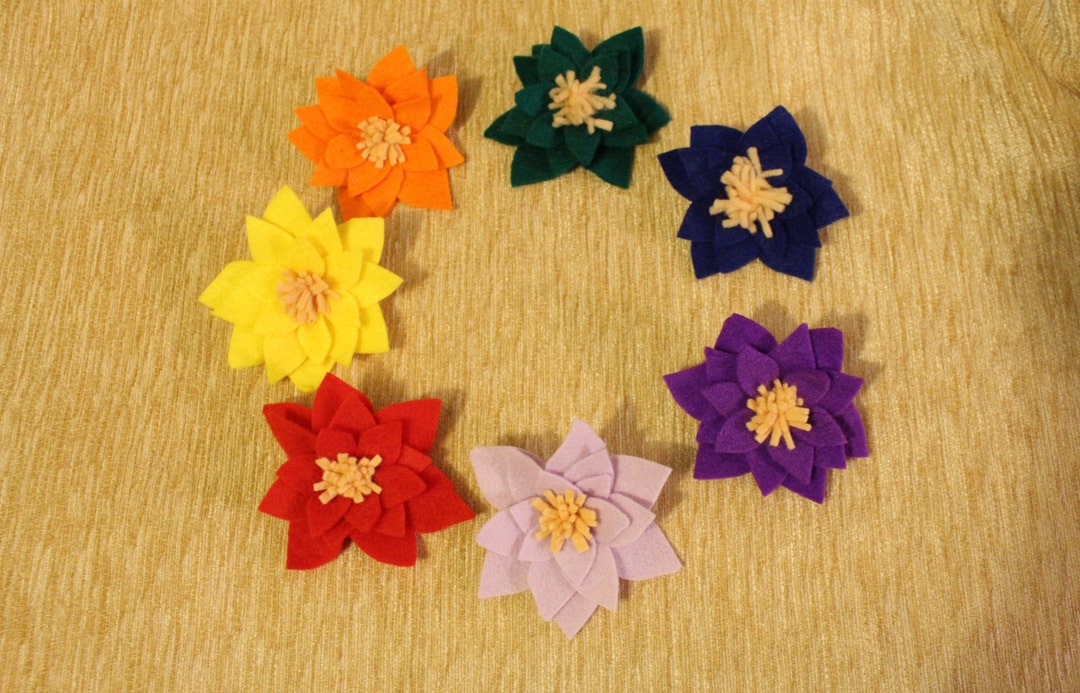 Set of Handmade Felt Lotus Flowers Brooches/pins in Chakra/rainbow ...