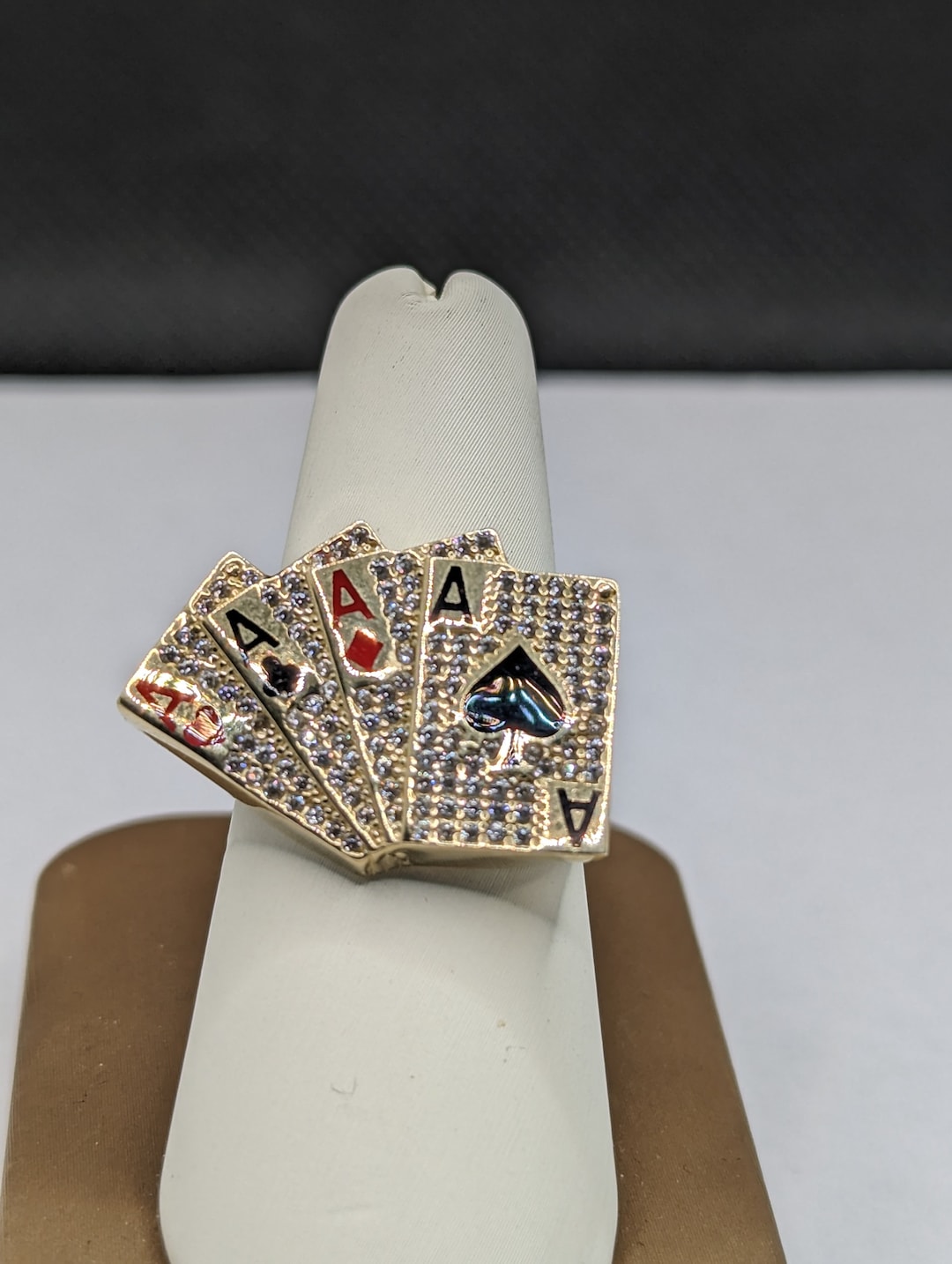 Real 10k Gold Ring 4 of a Kind Ace Mega Bling Gambler Lucky Ring Men ...