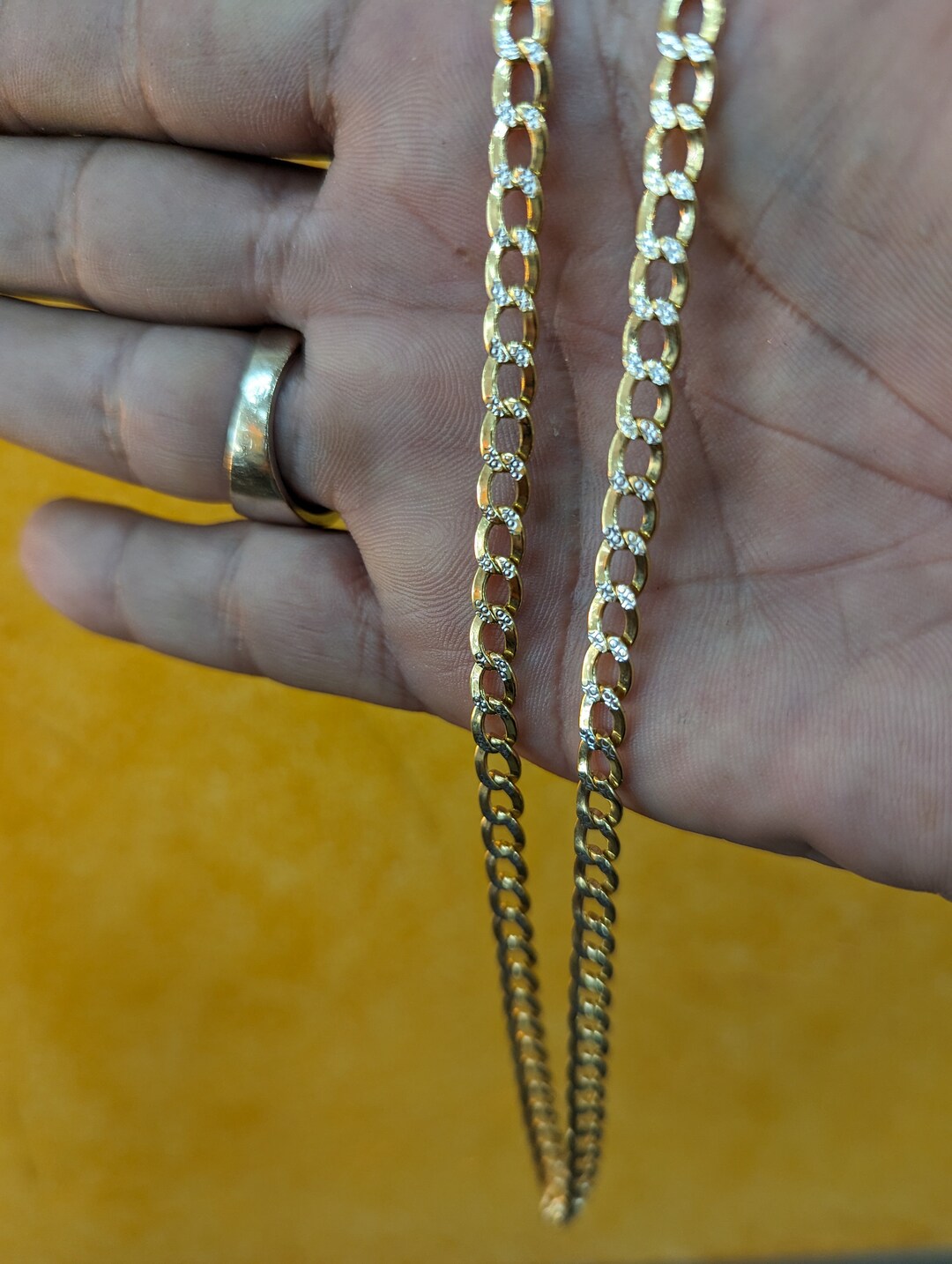 Real 10k Yellow Gold Cuban Link Chain Diamond Pave Cut 5mm Wide 20 ...