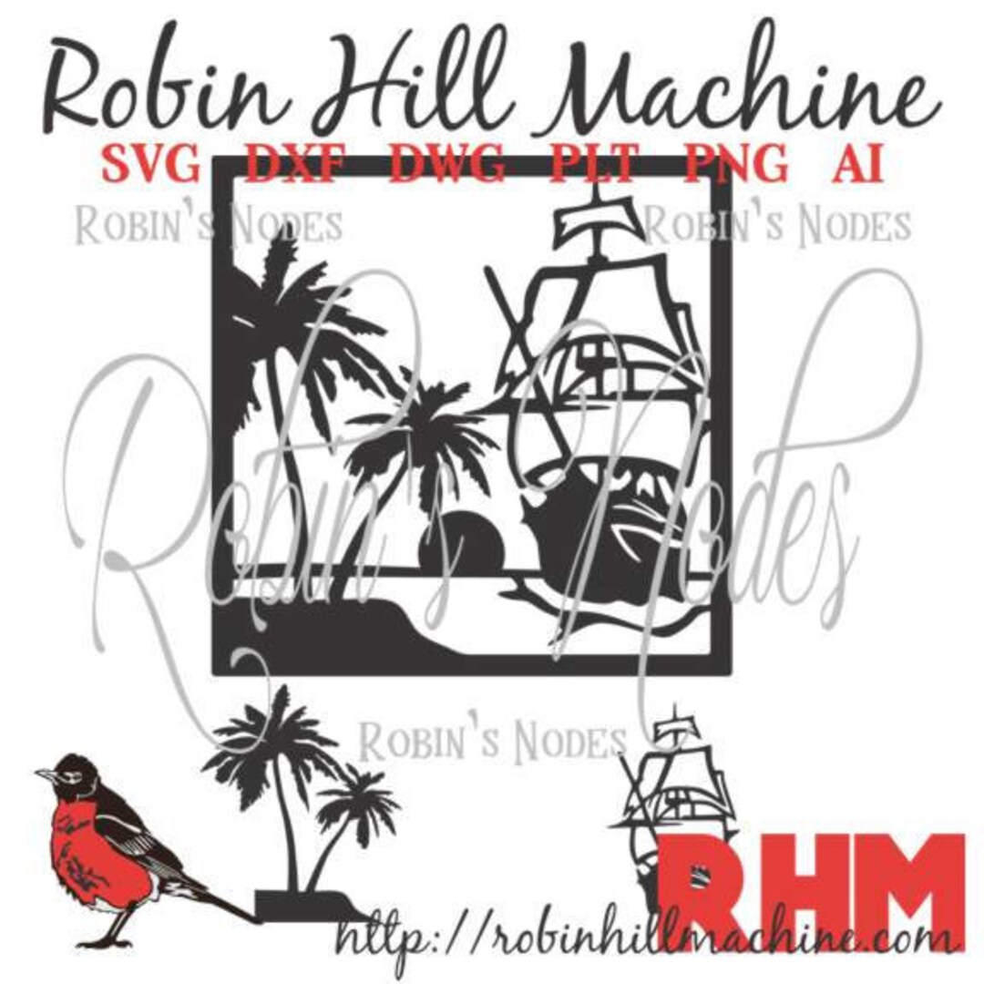Pirate Ship Beach Palm Tree ~ Detailed Vector for Cnc Plasma, Laser and ...