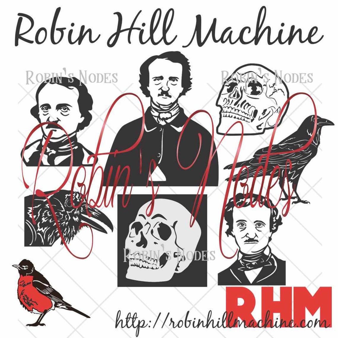 Edgar Allen Poe SVG File Set of 7 Raven Skull Vector for | Etsy