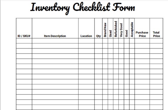 Inventory Checklist Form Home Inventory Office Inventory - Etsy