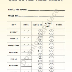 Employee Time Sheet, 4 Different Colors, Weekly Time Sheet, Employee ...
