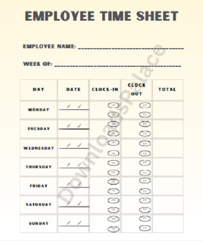Employee Time Sheet, 4 Different Colors, Weekly Time Sheet, Employee ...